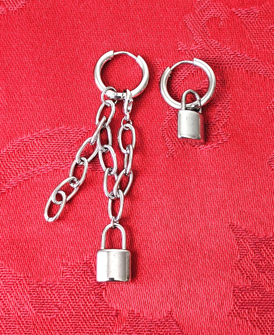 Lock Charm Earrings, Cool Hoop Earrings, Edgy Punk Jewelry, Funky ...