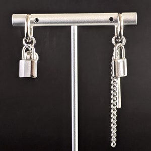 Mismatched Hoop Earrings, Cool Lock Earrings, Funky Punk Earrings, Edgy ...