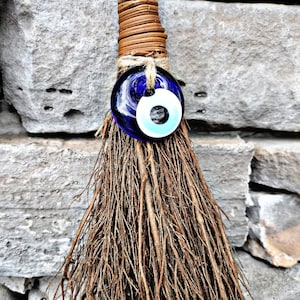 6" Cinnamon Broom With Glass Evil Eye Charm | Eye of Nazar Besom | Mal ...