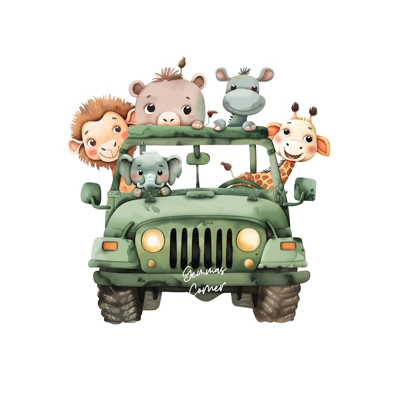 Baby Safari Animals Truck PNG, Watercolor Baby Animals,t Shirt ...