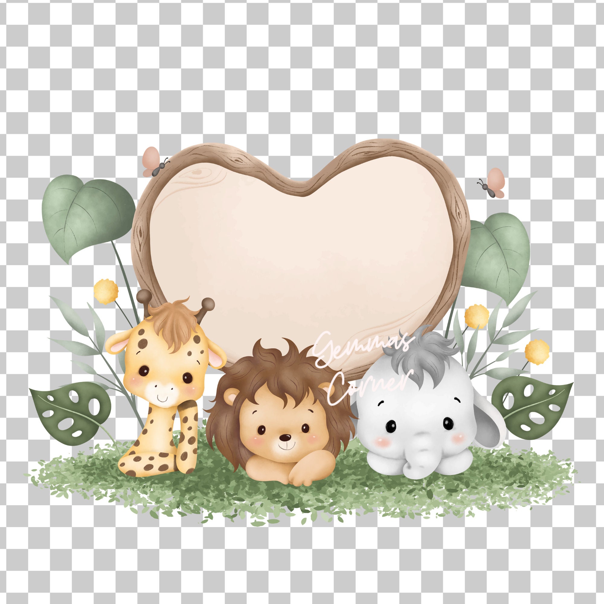 Safari Jungle Border, Watercolor Baby Animals, Wild One, Birthday ...