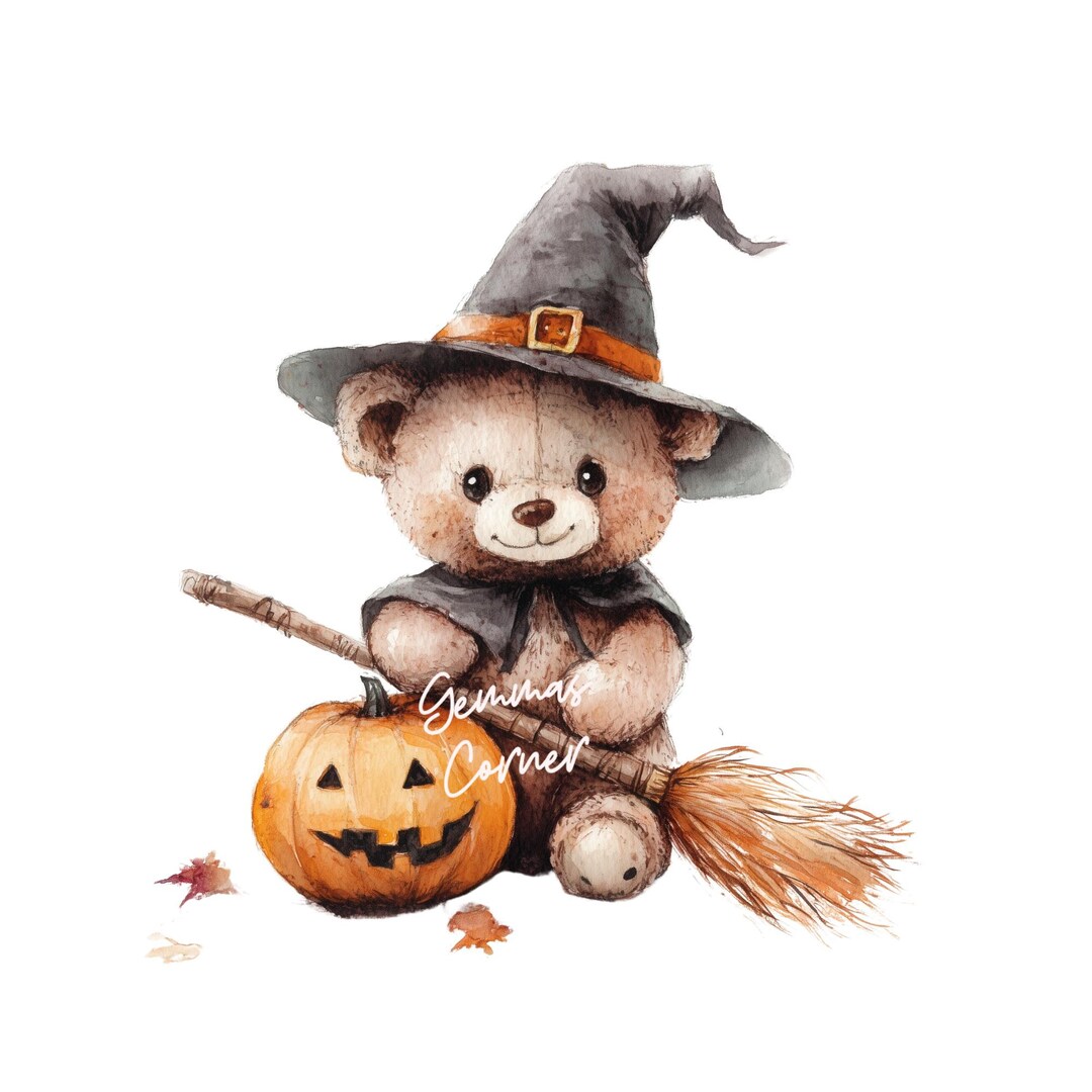 Halloween Bear & Pumpkin PNG, Teddy Bear Witches Hat and Web Design ...