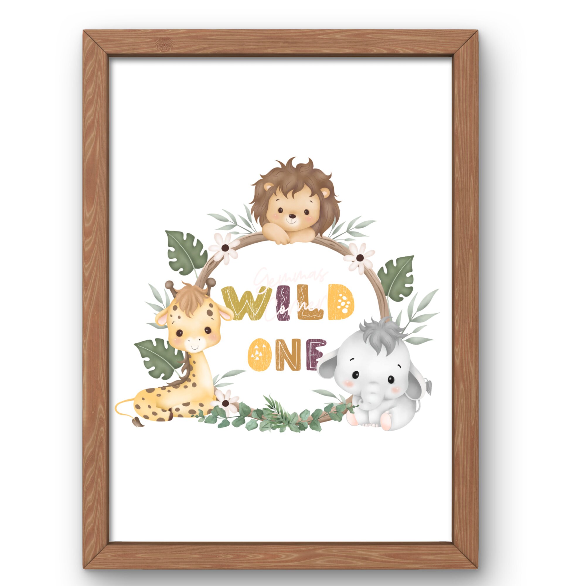 Safari Jungle Wreath, Watercolor Baby Animals, Wild One, Birthday ...