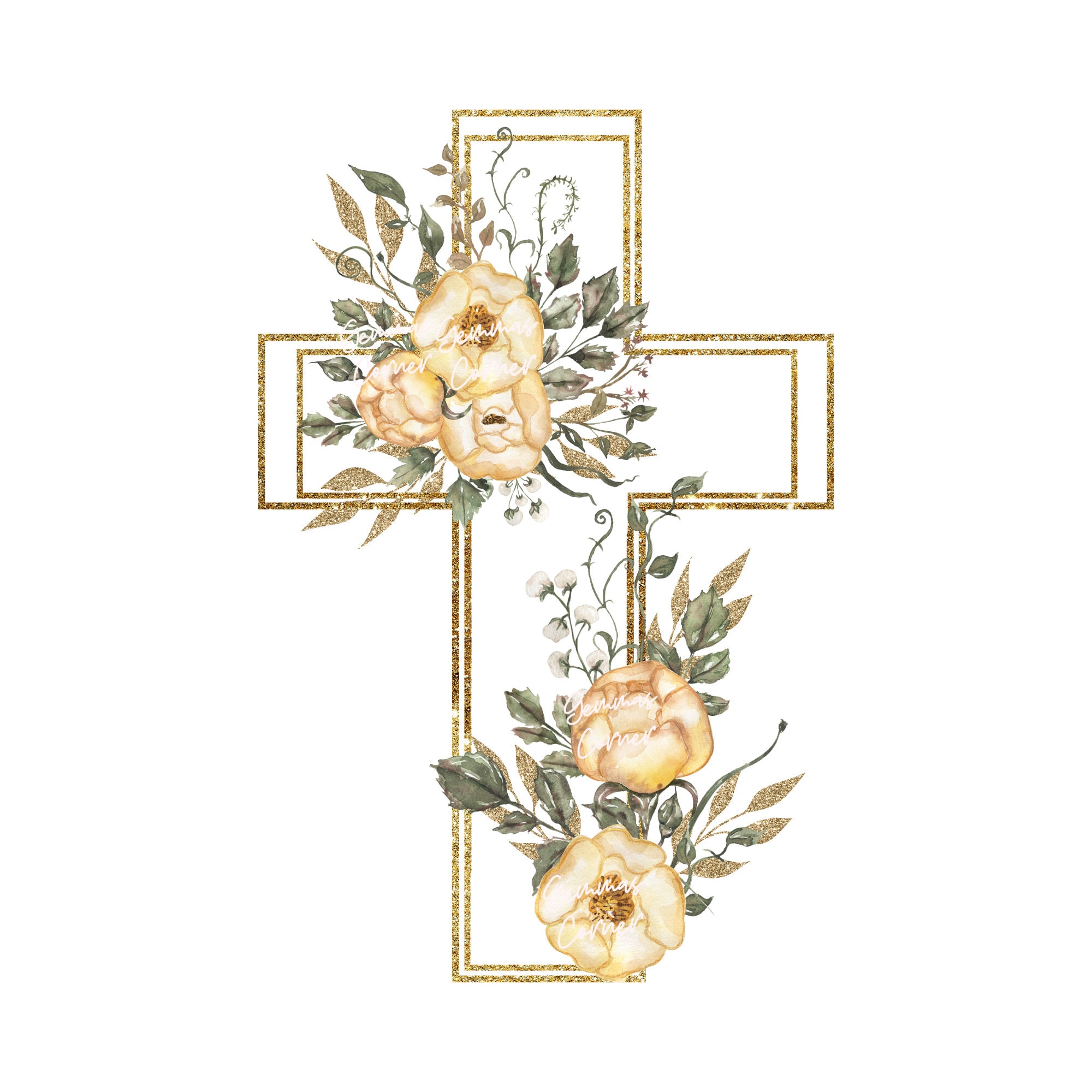 Floral Gold Holy Cross Sublimation Design , Digital Download, First ...