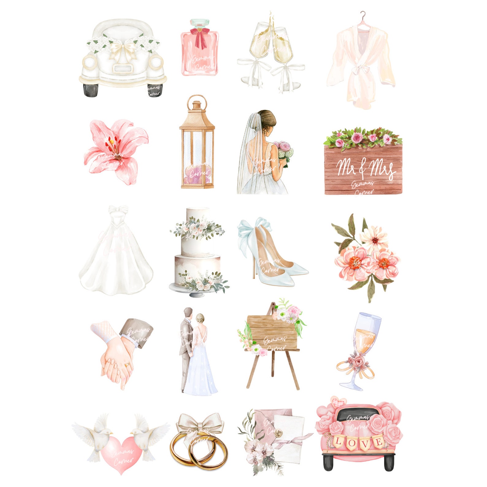 20 Wedding Watercolour PNG, Wedding Day Design, Wedding Theme PNG ...