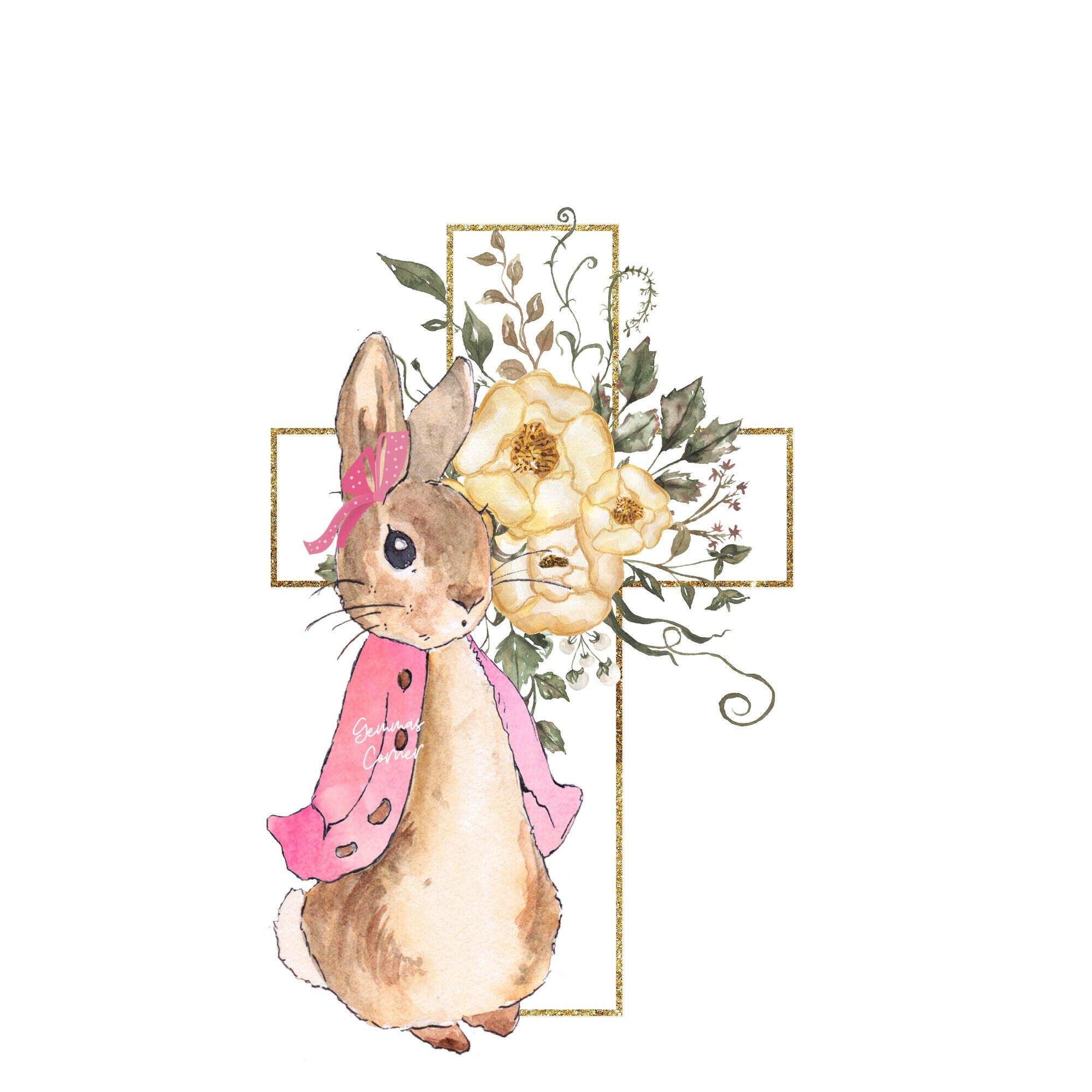 Peter the Rabbit Christening PNG, Pink Christening Design, Christening ...