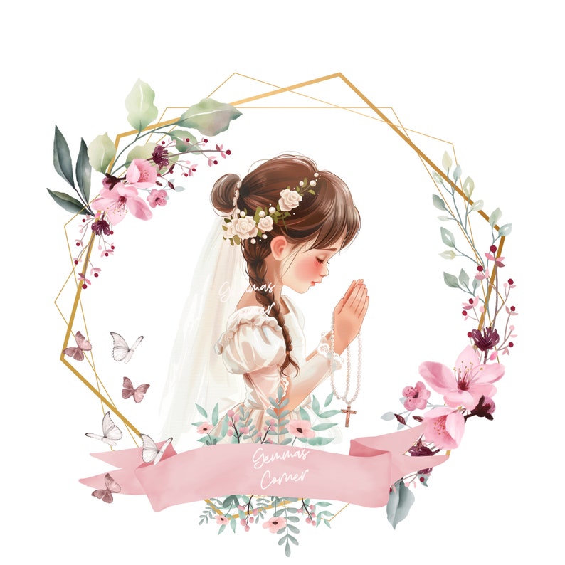 Pink Communion Sublimation Design, First Holy Communion PNG (digital ...