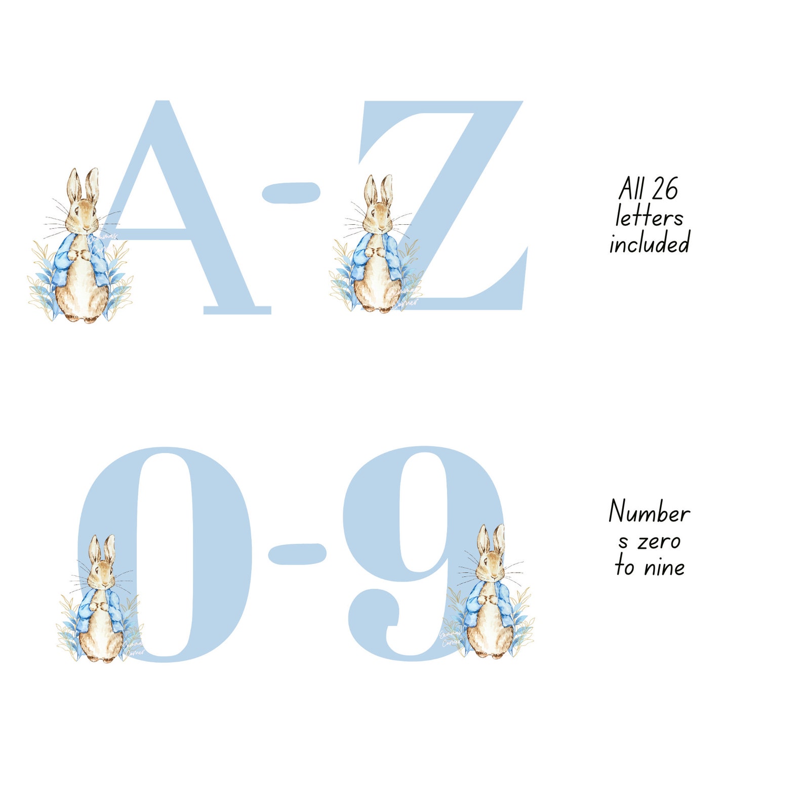 Peter Rabbit Bundle Ages 1-9 A-Z, Peter Rabbit PNG SVG, Set Digital ...