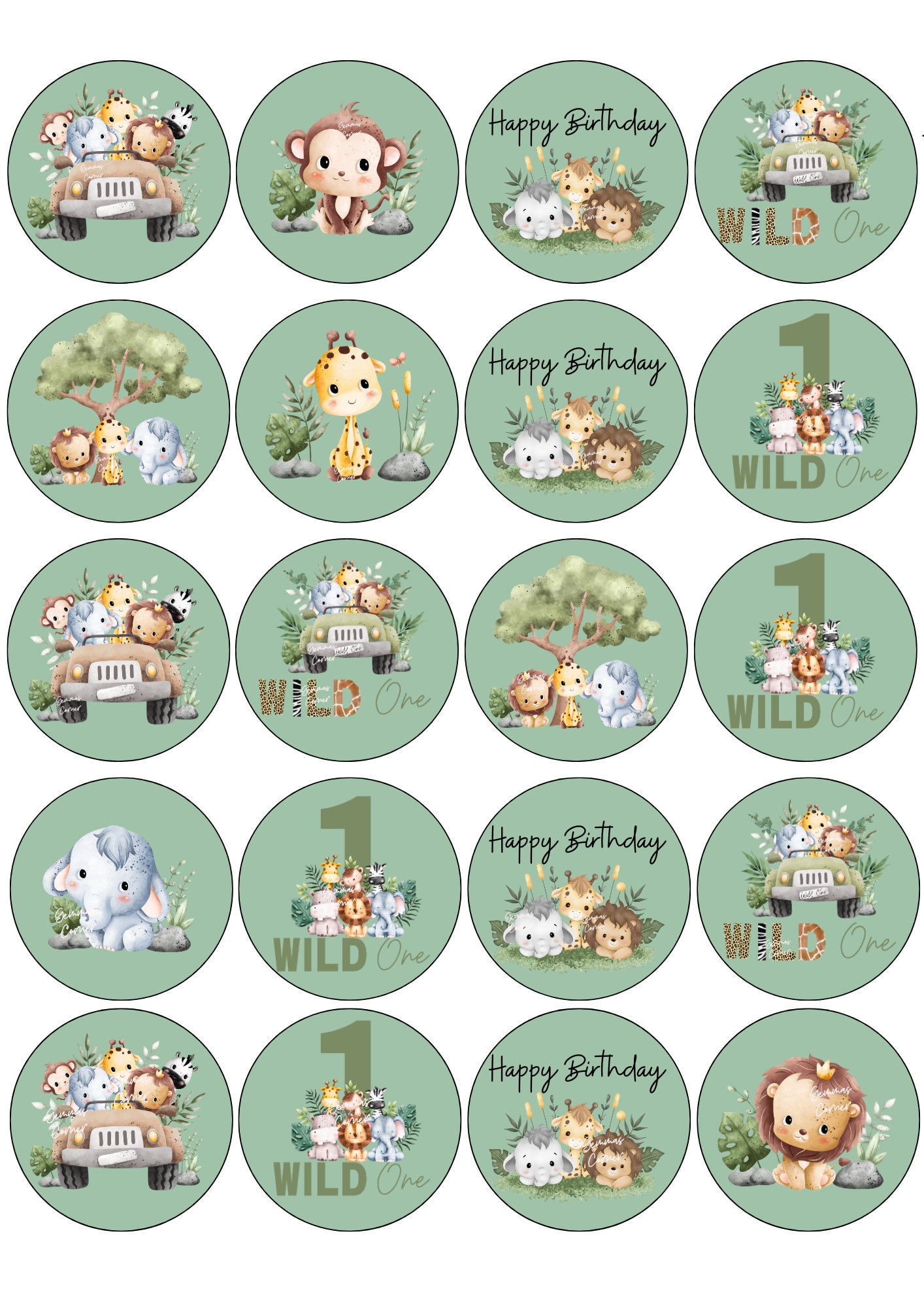 Safari Jungle Animals Printable Cupcake Toppers, Giraffe Cupcake ...