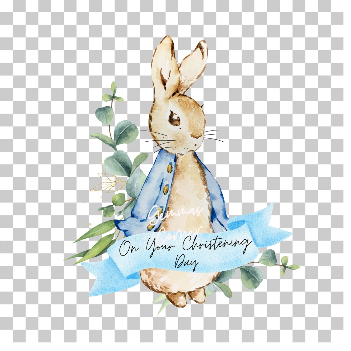 Peter the Rabbit Christening PNG, Baby Blue Christening Design ...