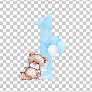Teddy Bear Blue Balloons 1st Birthday PNG, First Birthday Sublimation ...