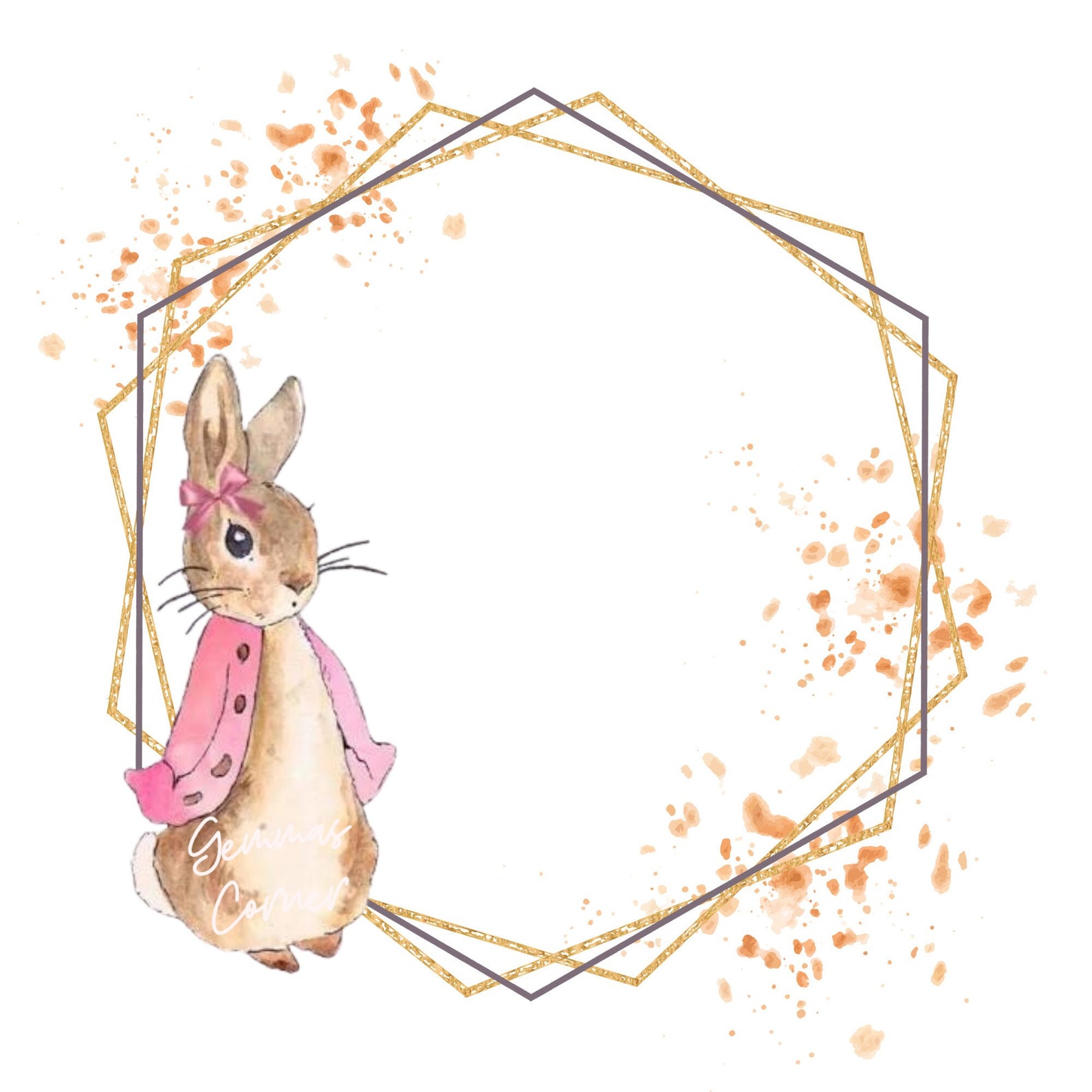 Flopsy Bunny PNG and SVG Bundle, Gold Peter the Rabbit Border, Flopsy ...