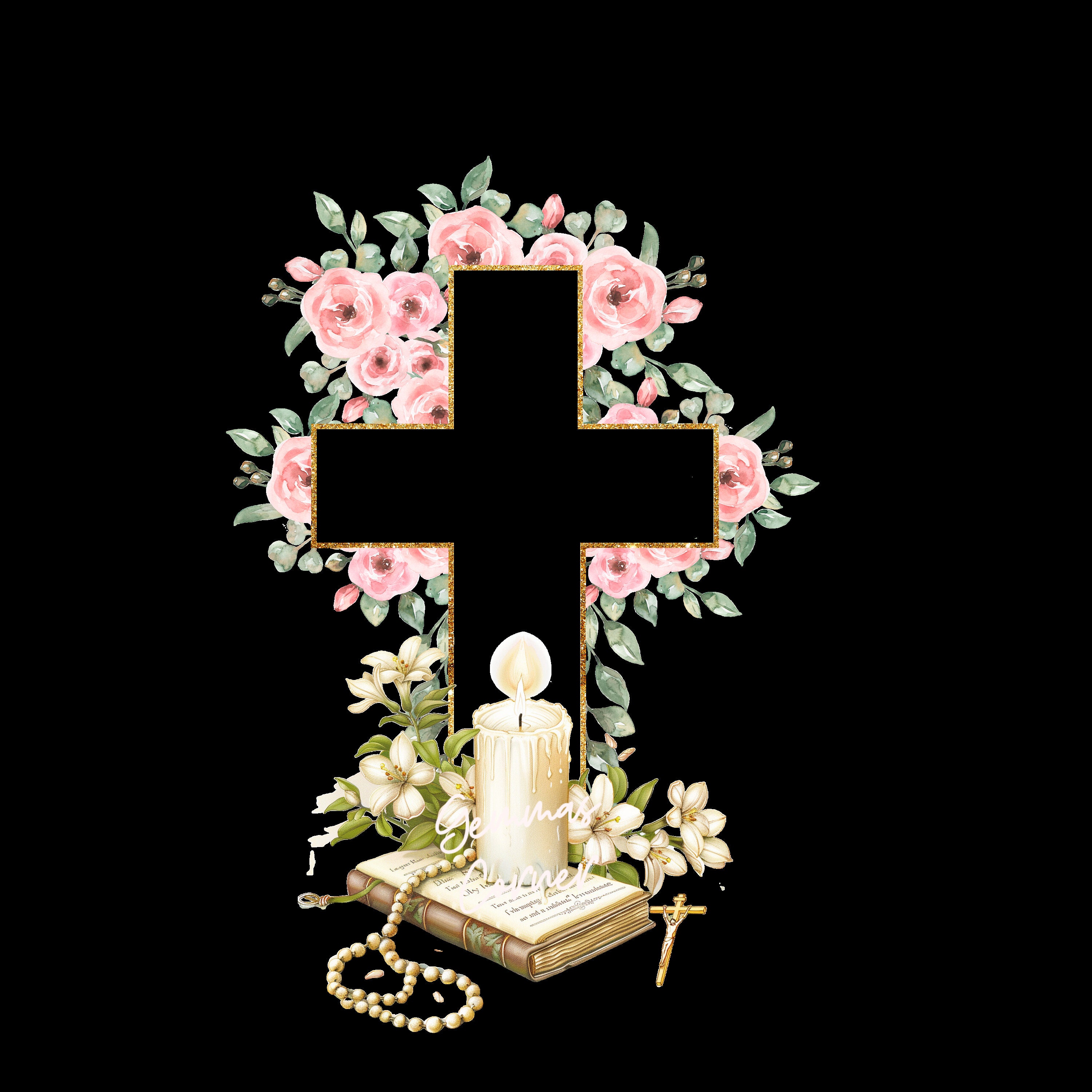 Pink Floral Holy Cross Sublimation Design , Digital Download, First ...