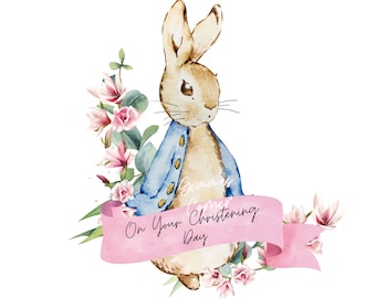 Peter the Rabbit Christening PNG, Pink Christening Design, Christening ...