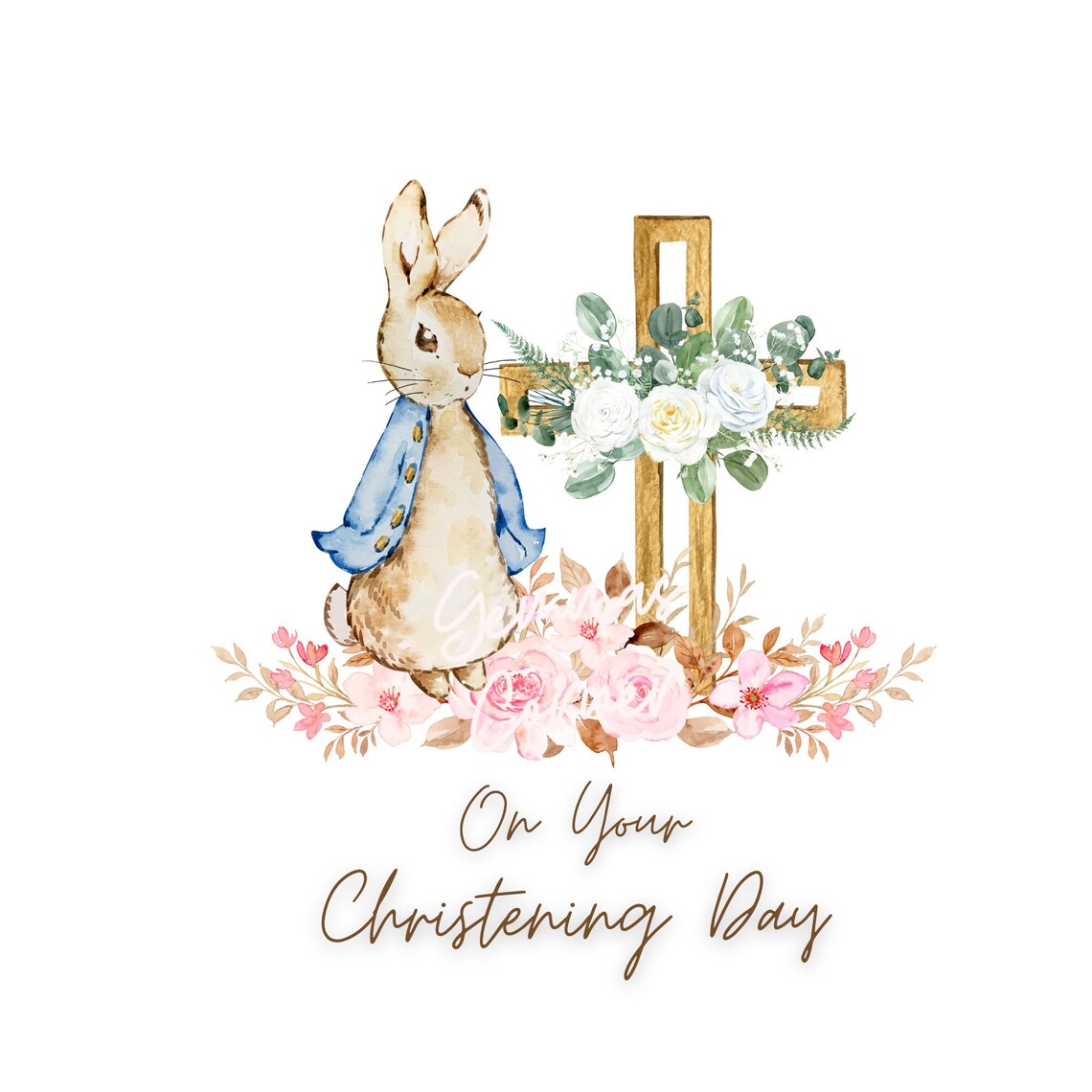 Peter the Rabbit Christening PNG, Pink Christening Design, Christening ...