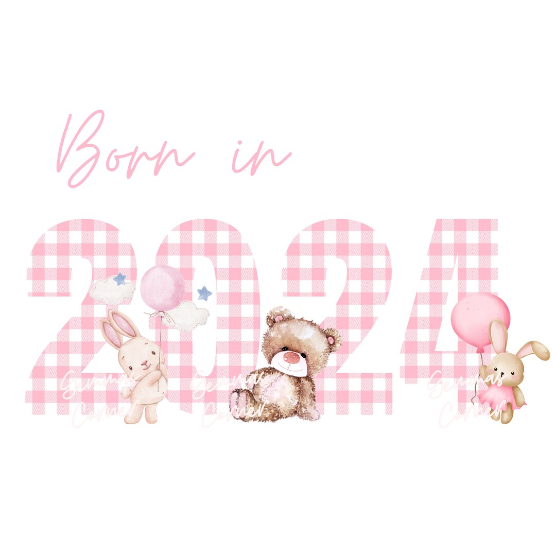 Born in 2024 PNG, Baby Girl Design, Baby Shower PNG, Pink and White ...
