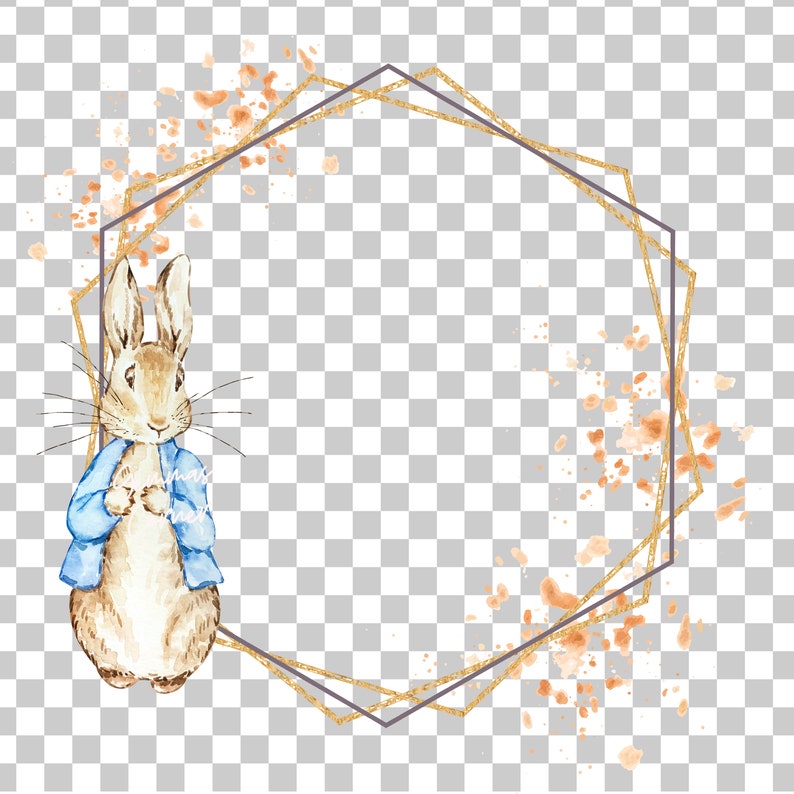Peter the Rabbit PNG, Christening Design, Gold Peter the Rabbit Border ...