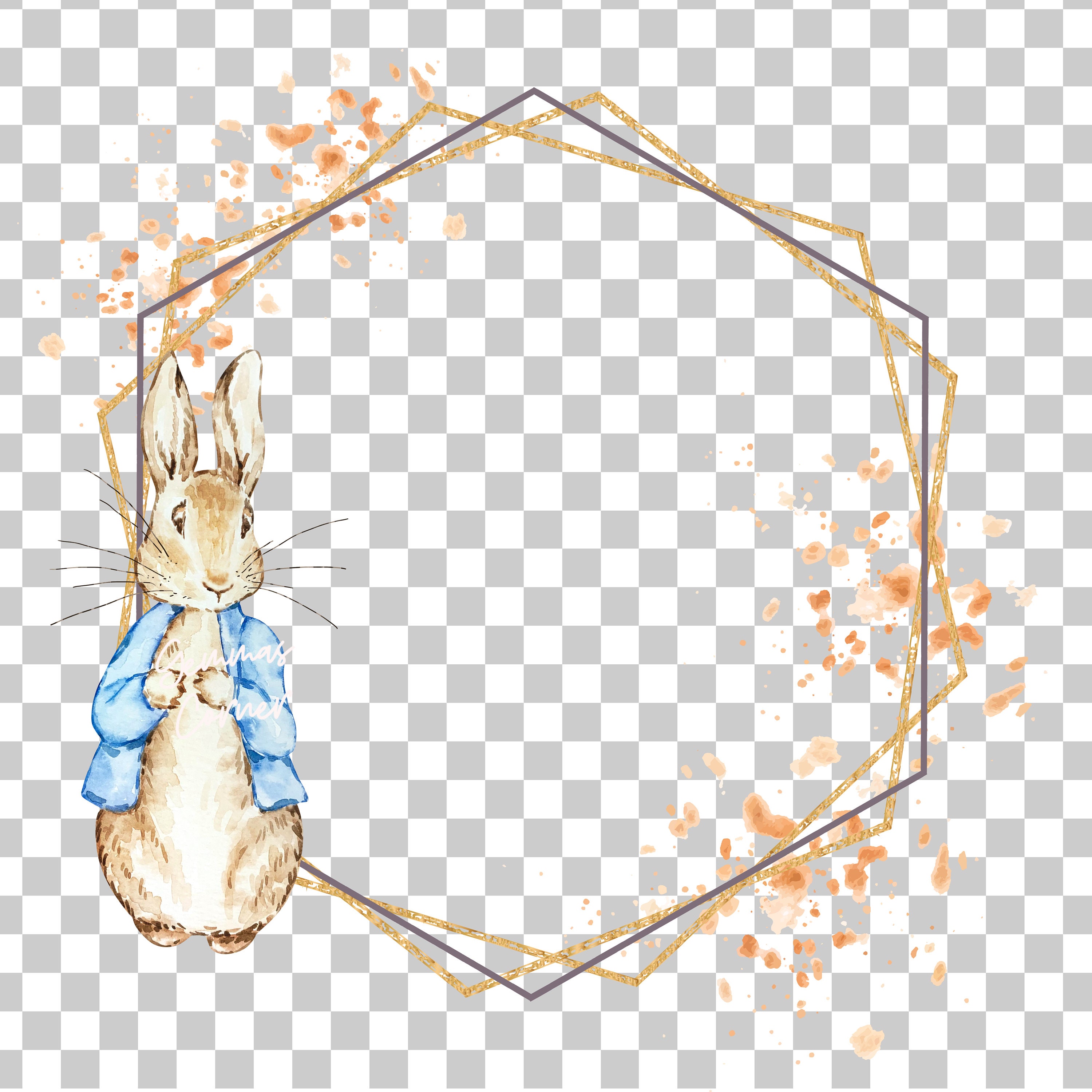 Peter the Rabbit PNG and SVG Bundle, Gold Peter the Rabbit Border ...