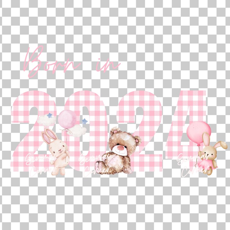 Born in 2024 PNG, Baby Girl Design, Baby Shower PNG, Pink and White ...