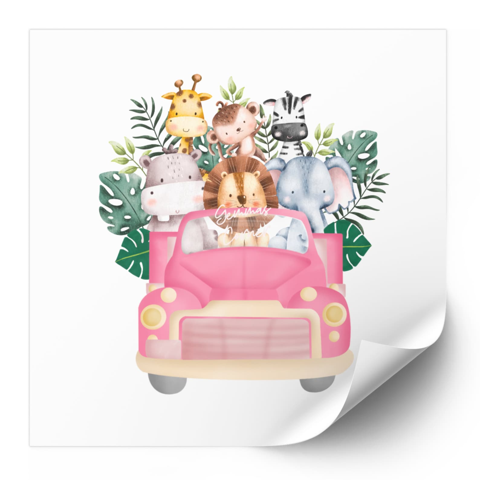 Baby Safari Animals Pink Jungle Car PNG, Watercolor Baby Animals, Wild ...