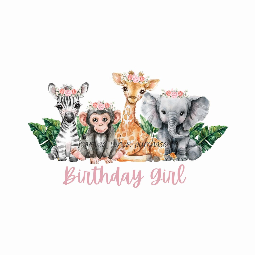 Pink Safari PNG, Safari Birthday Girl PNG, Watercolor Baby Animals ...