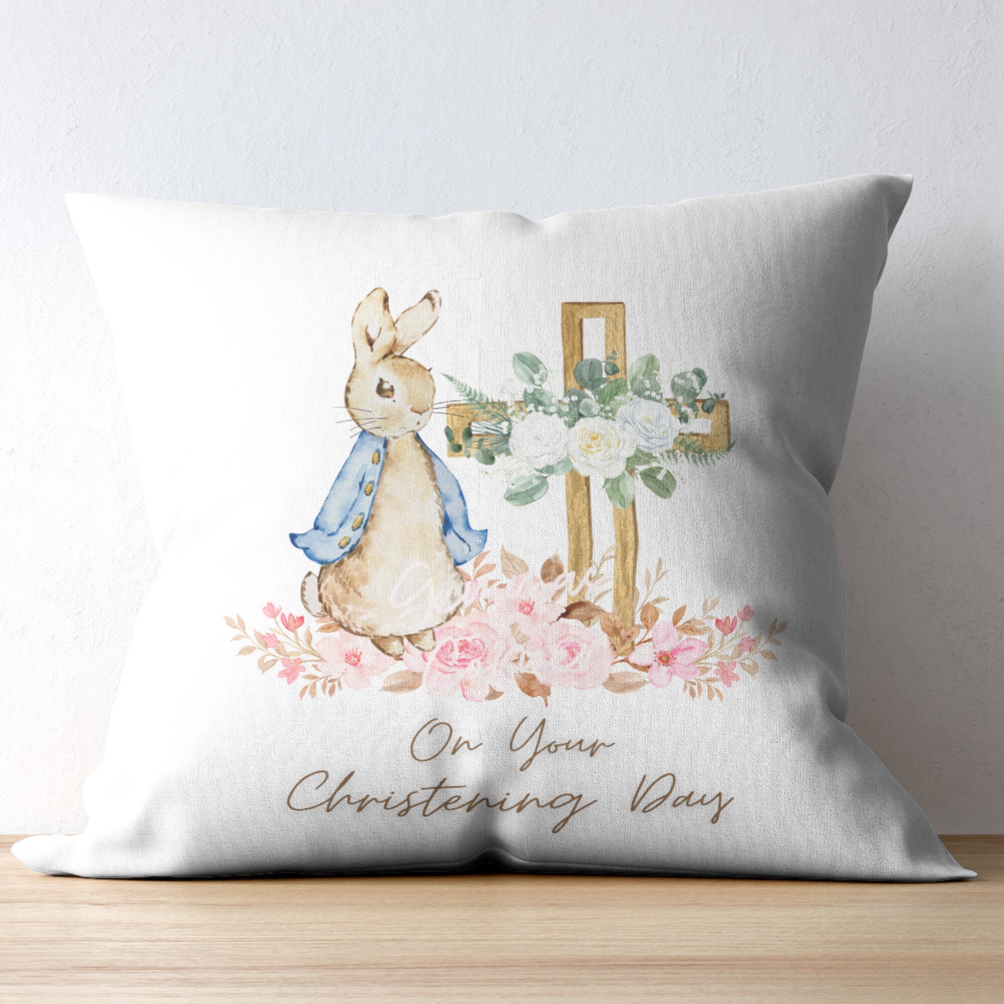 Peter the Rabbit Christening PNG, Pink Christening Design, Christening ...