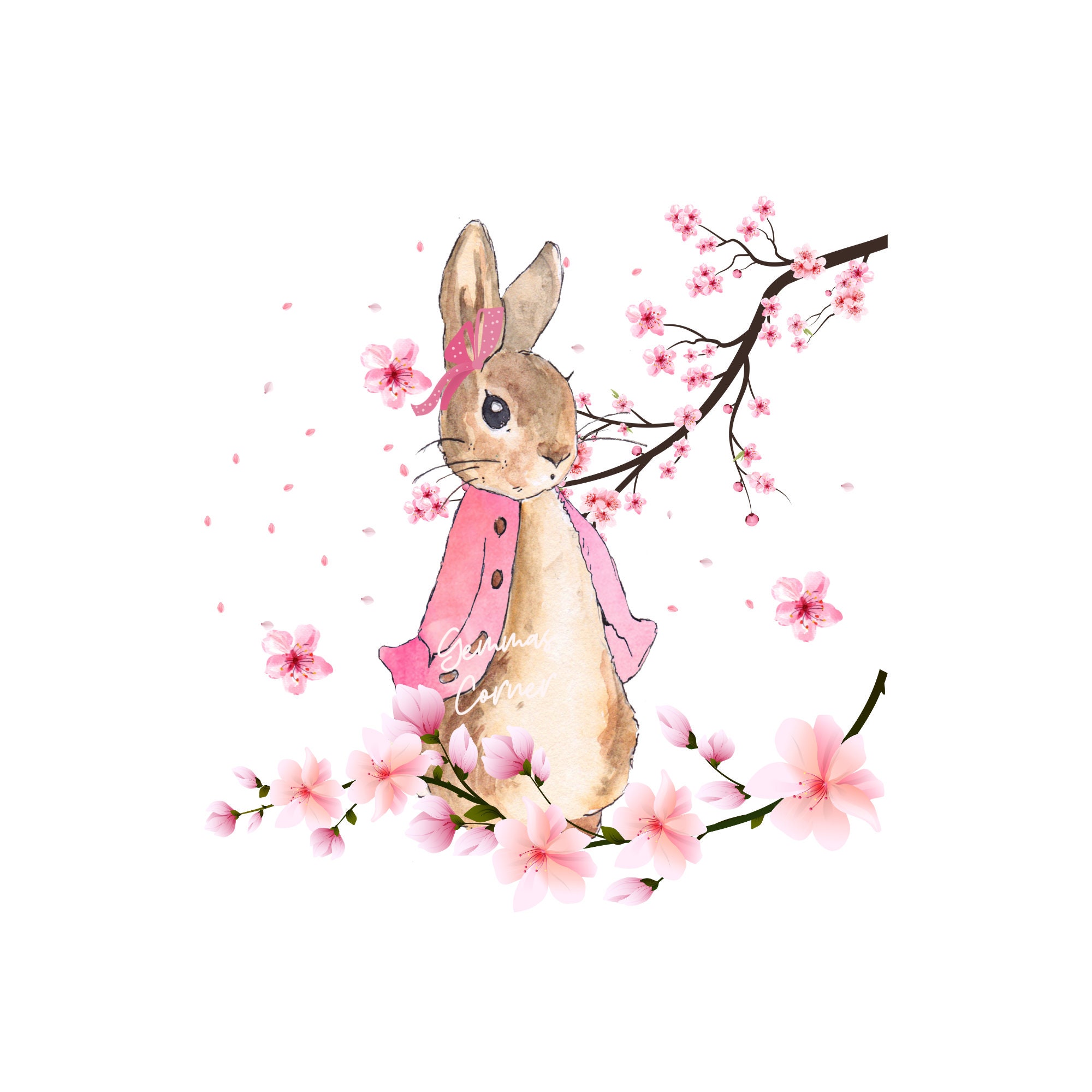 Flopsy Bunny PNG, Pink Peter the Rabbit and Cherry Blossom, Cherry ...