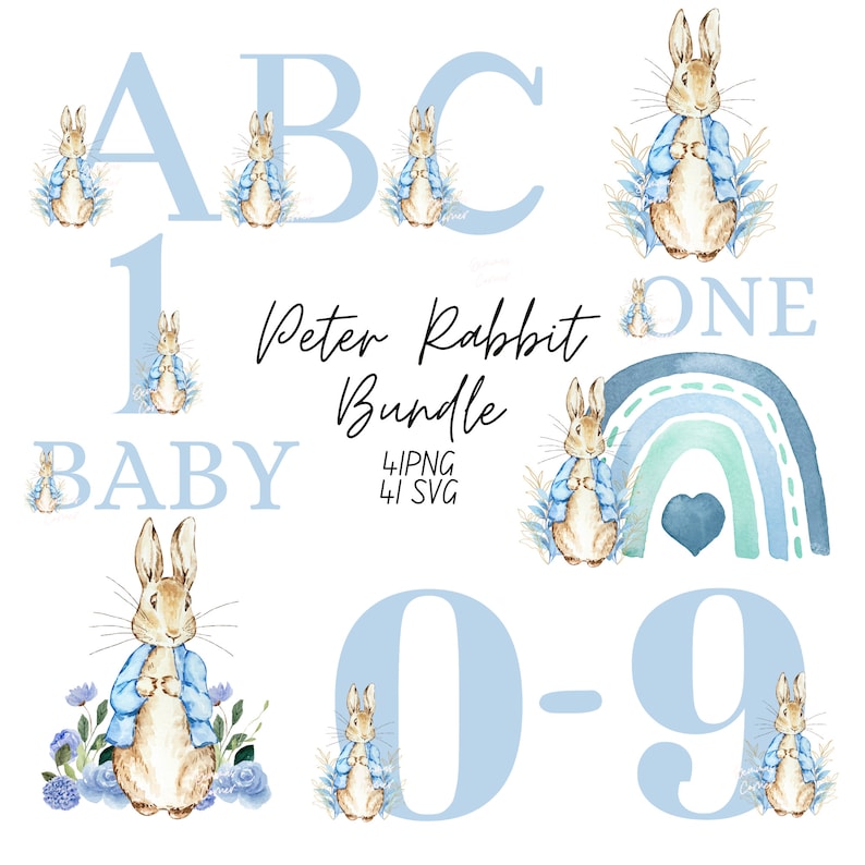 Peter Rabbit Bundle Ages 1-9 A-Z, Peter Rabbit PNG SVG, Set Digital ...