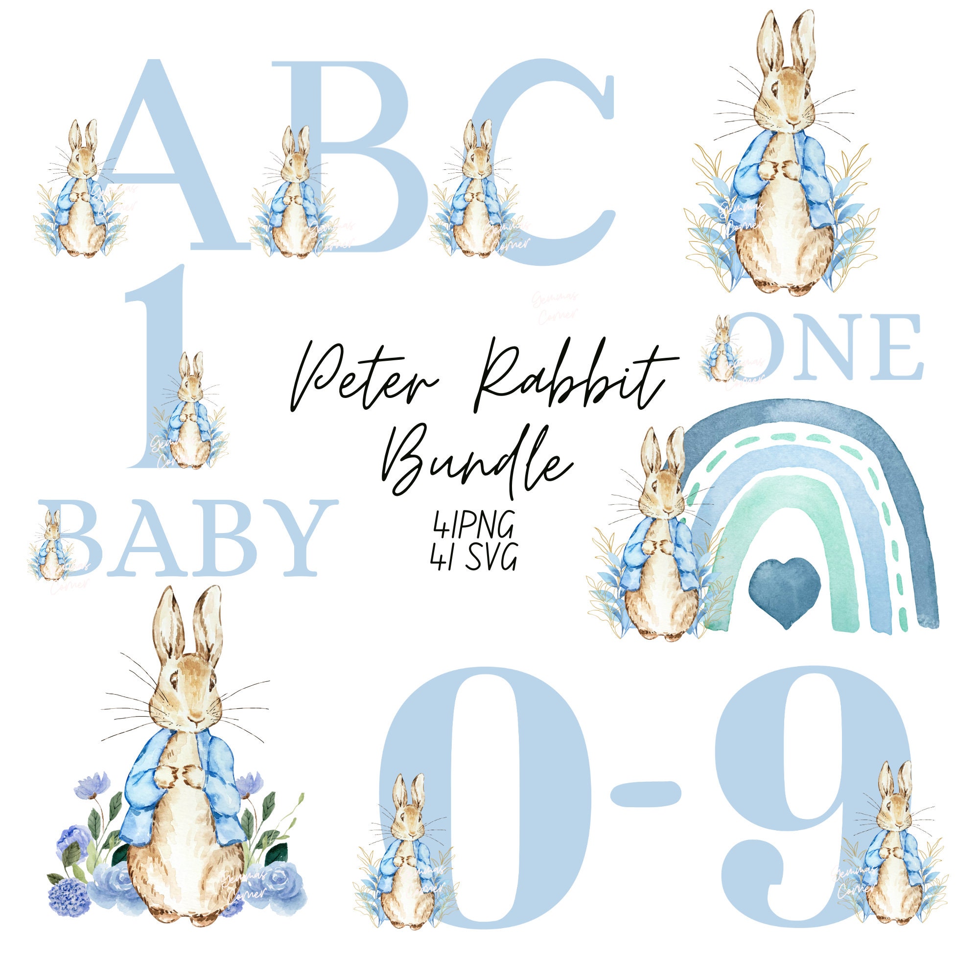 Peter Rabbit Bundle Ages 1-9 A-Z, Peter Rabbit PNG SVG, Set Digital ...