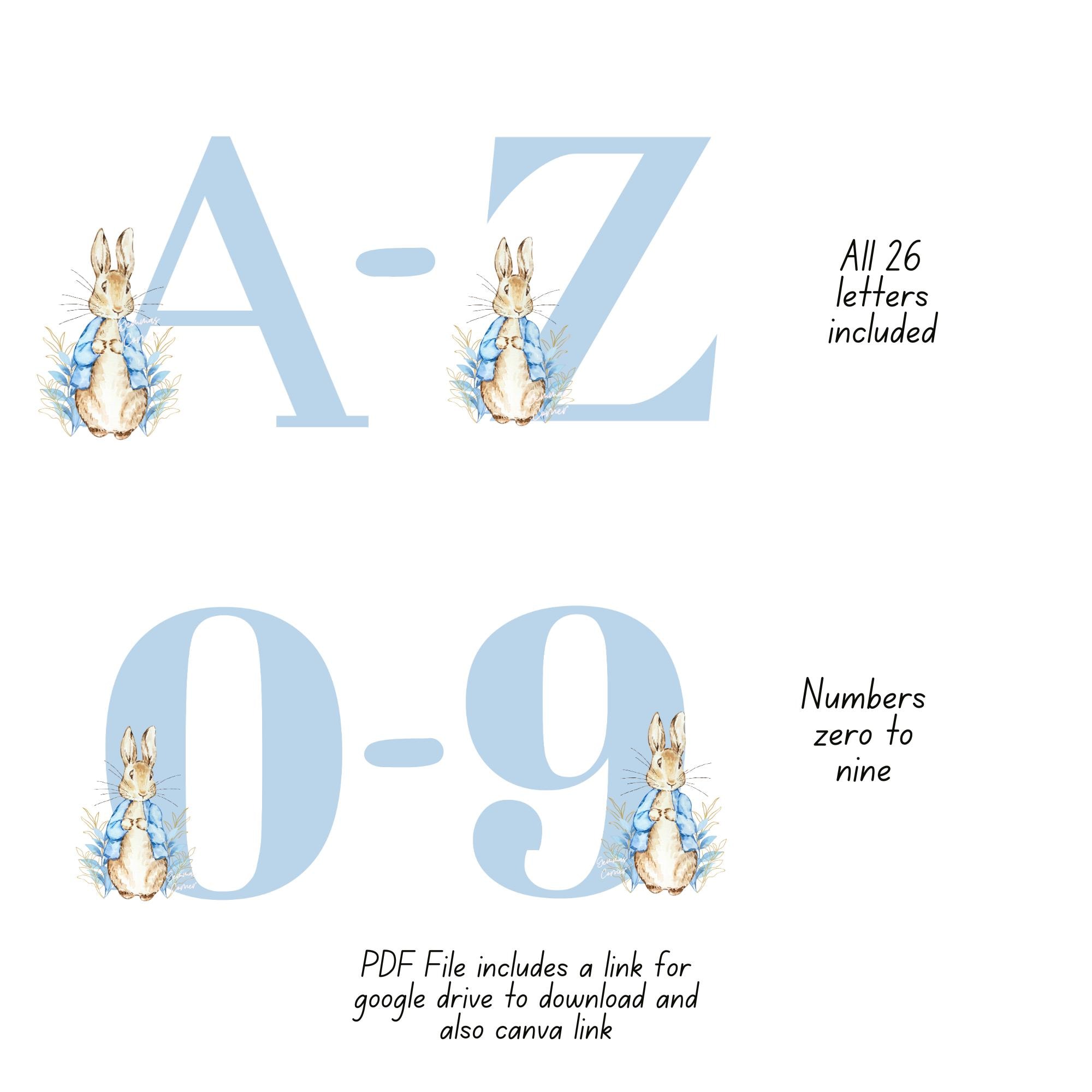 Peter Rabbit Bundle Ages 1-9 A-Z, Peter Rabbit PNG, Set Digital Images ...