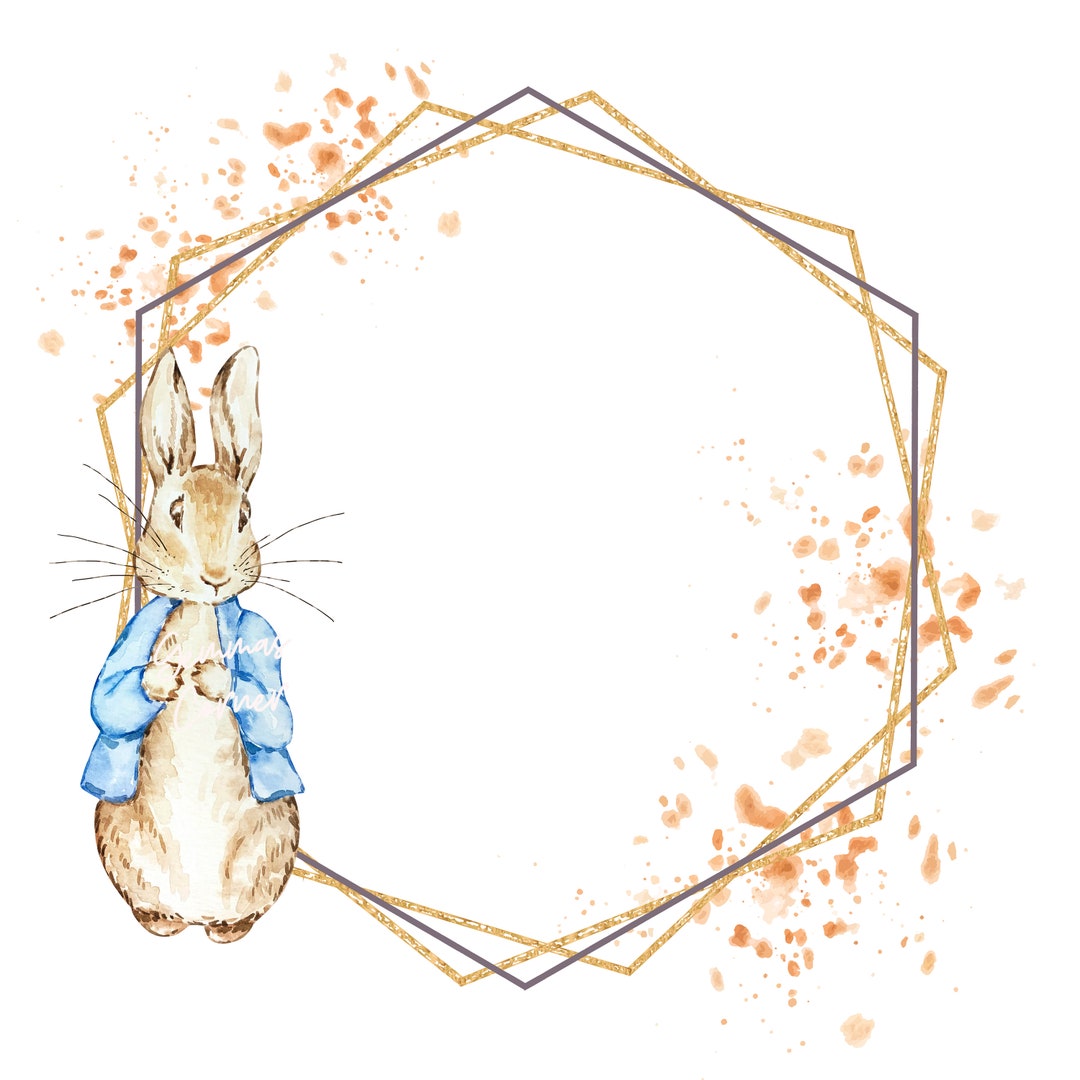 Peter the Rabbit PNG, Christening Design, Gold Peter the Rabbit Border ...