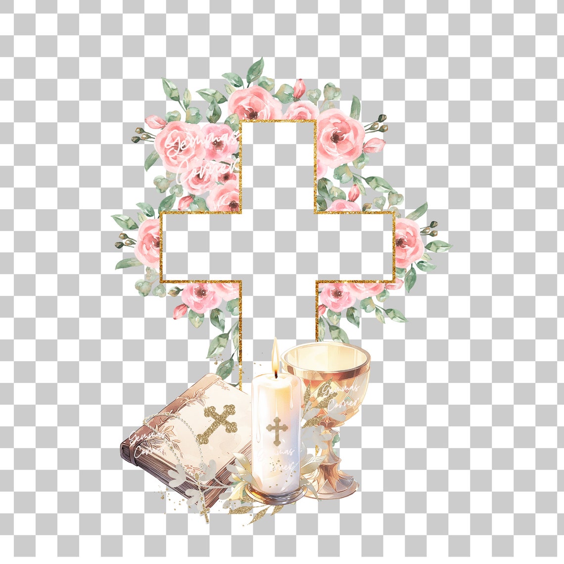 Pink Floral Holy Cross Sublimation Design , Digital Download, First ...