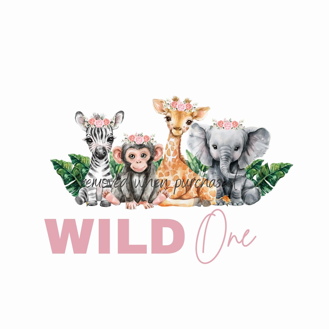 Watercolor Safari Animals PNG: Pink Wild One Birthday (digital Download ...