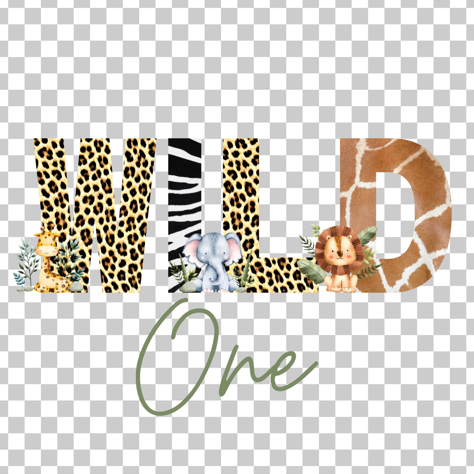Wild One Graphic PNG, Watercolor Baby Animals, Wild One PNG, Birthday ...