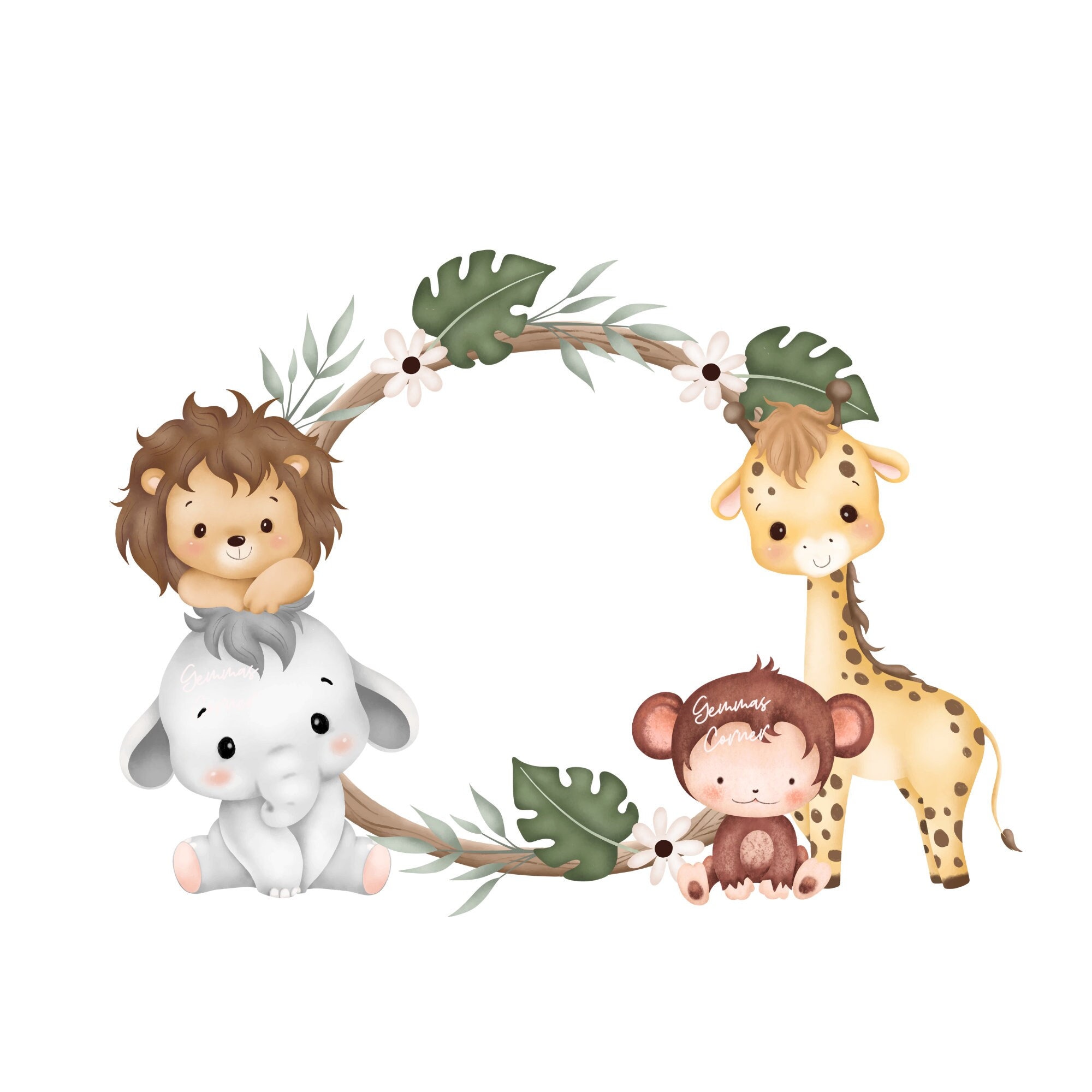 Safari Jungle Border, Watercolor Baby Animals, Wild One, Birthday ...