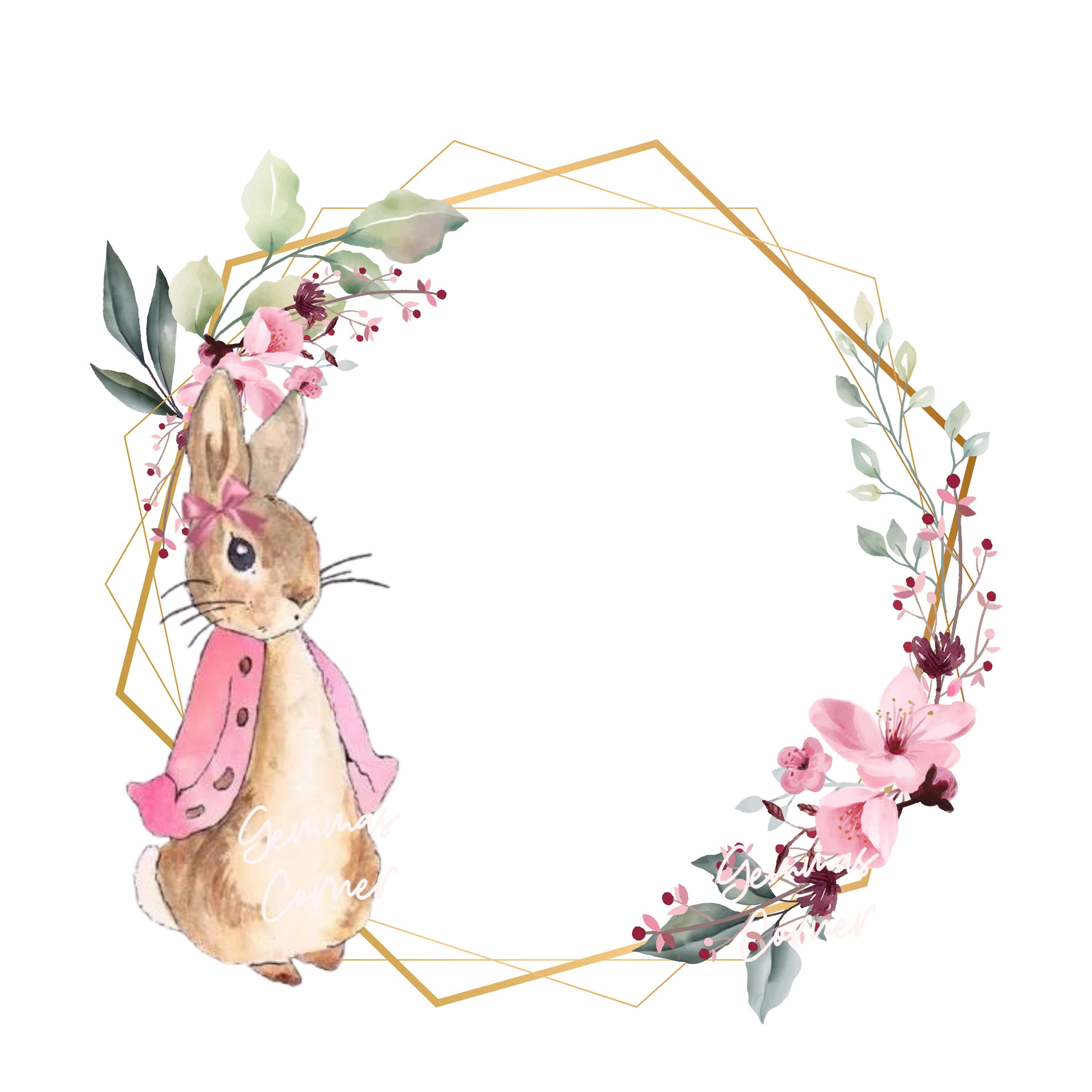 Flopsy Bunny PNG, Pink Peter the Rabbit Floral Ring, Flopsy Frame PNG ...