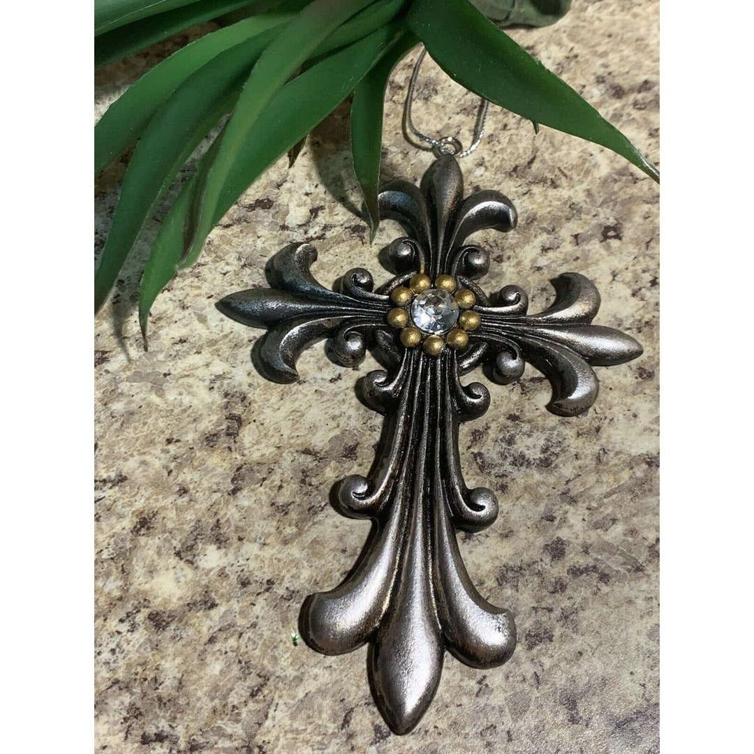 Flourish Small Resin Cross Wall Decor Rustic Look Ornate Christmas ...