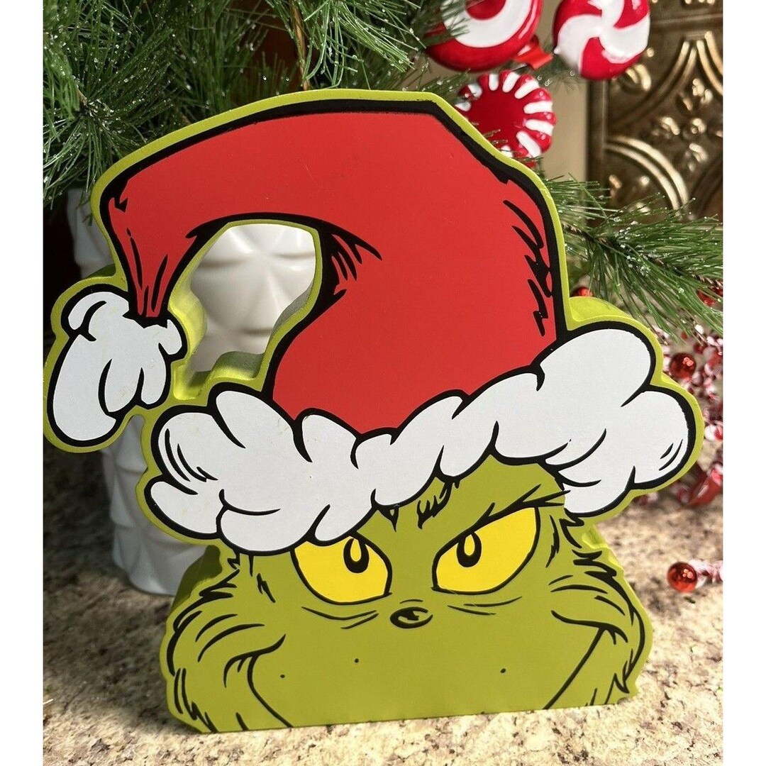 GRINCH Sign Christmas Home Decor Tabletop Mantle 8peeking Face Ornament ...