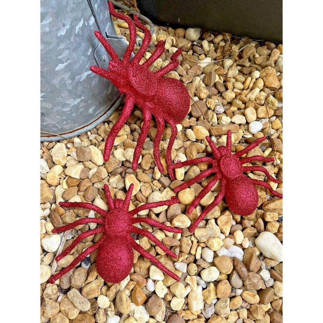 1 Lg Red Glitter Tarantula Spider 2 Mini Red Glitter Tarantula Spider ...