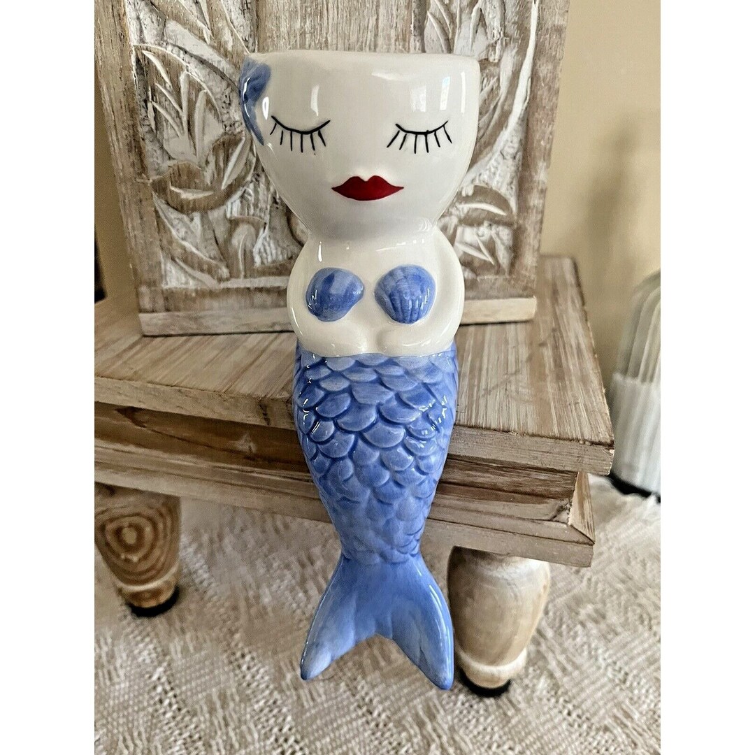 Shelf Sitter Plant Pot 10t Mermaid Girl Statue Figurine Nautical Beach ...