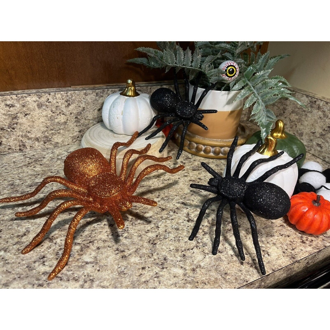 1 Lrg Orange Glitter Tarantula Spider 2 Mini Black Glitter Tarantula ...