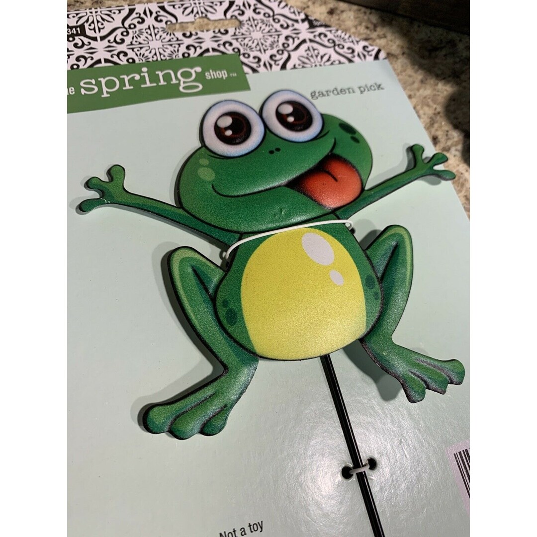 Smiling Tongue Frog Garden Pick 5" H X 5" W X 18" L Frog Flower Pot ...