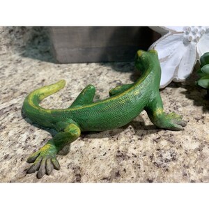 2x Yard Sculpture Green Lizard WHIMSICAL Garden Statue Resin Garden ...