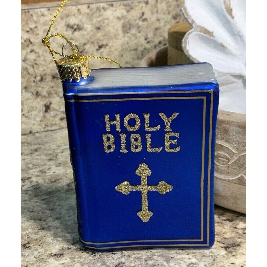 Robert Stanley Blue Bible Blown Glass Christmas Ornament Bible Ornament ...