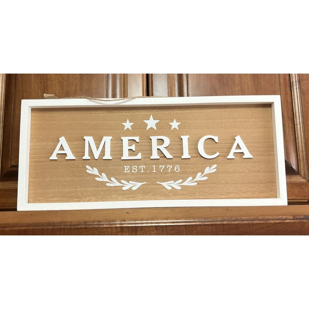America Est. 1776 Box Frame SIGN Americana Shelf Decor USA July 4th ...