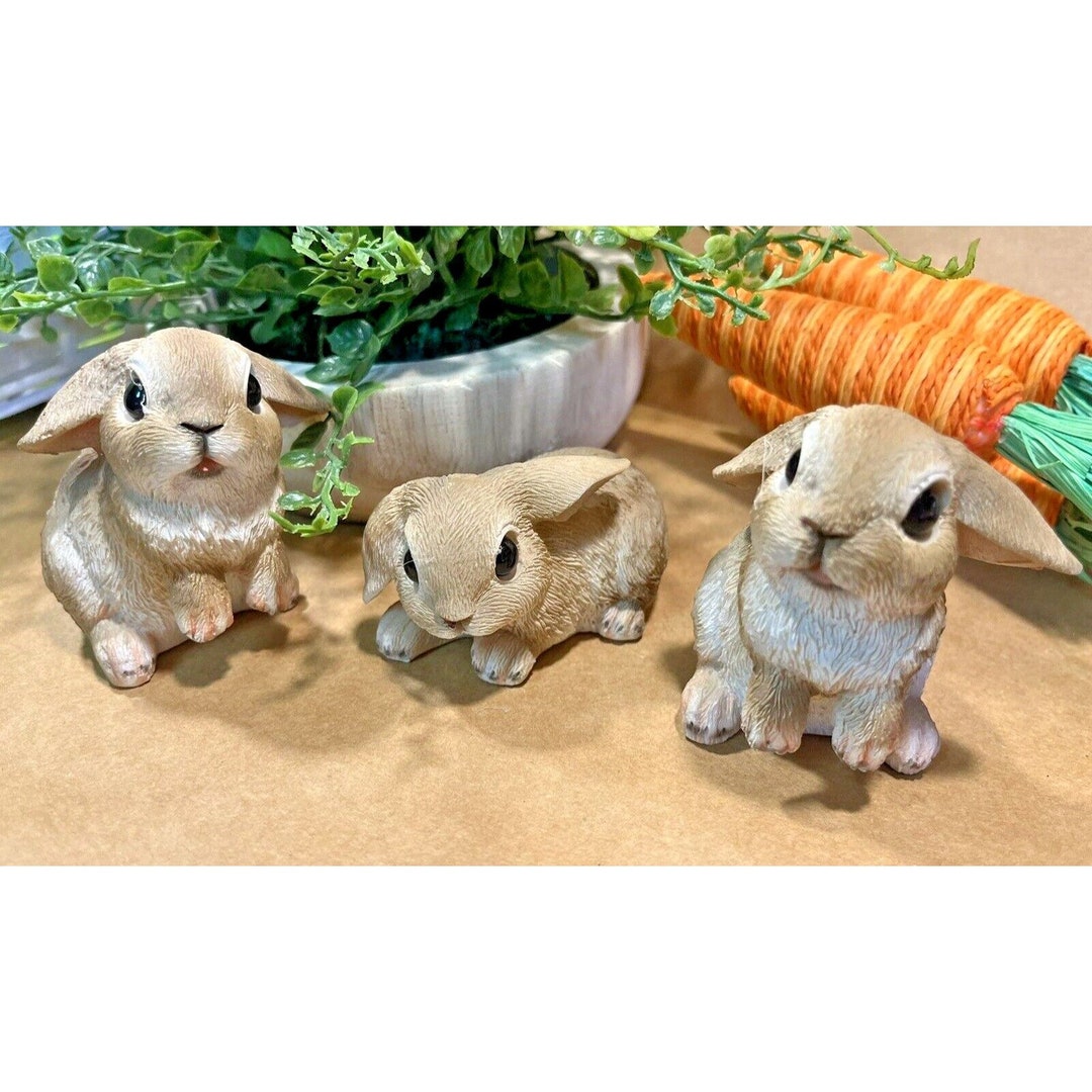 3x Vintage Style Baby Rabbits Tan Bunny Shelf Sitter Runny Babbit ...