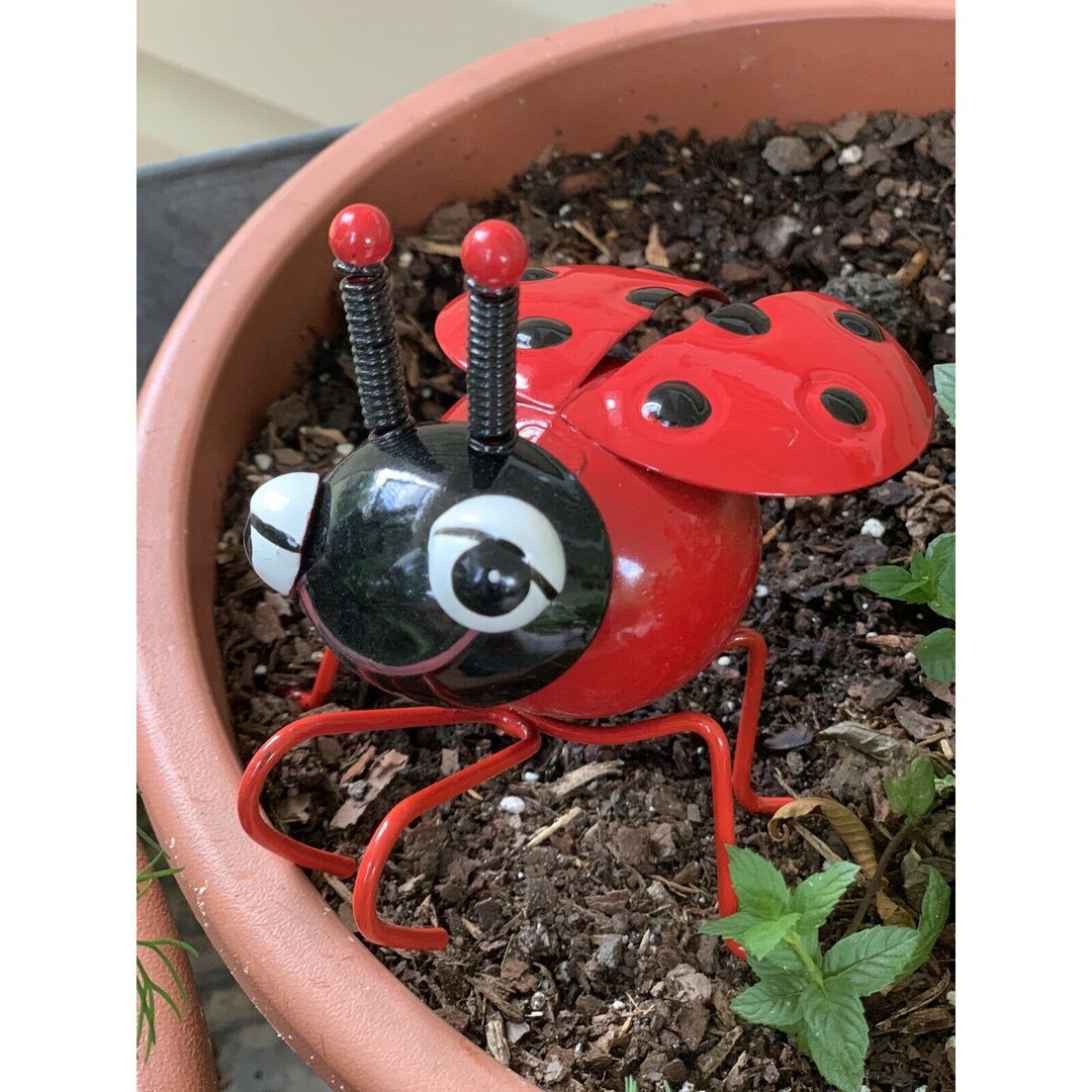 Yard Metal Sculpture Small Red Ladybug WHIMSICAL Garden Statue - Etsy