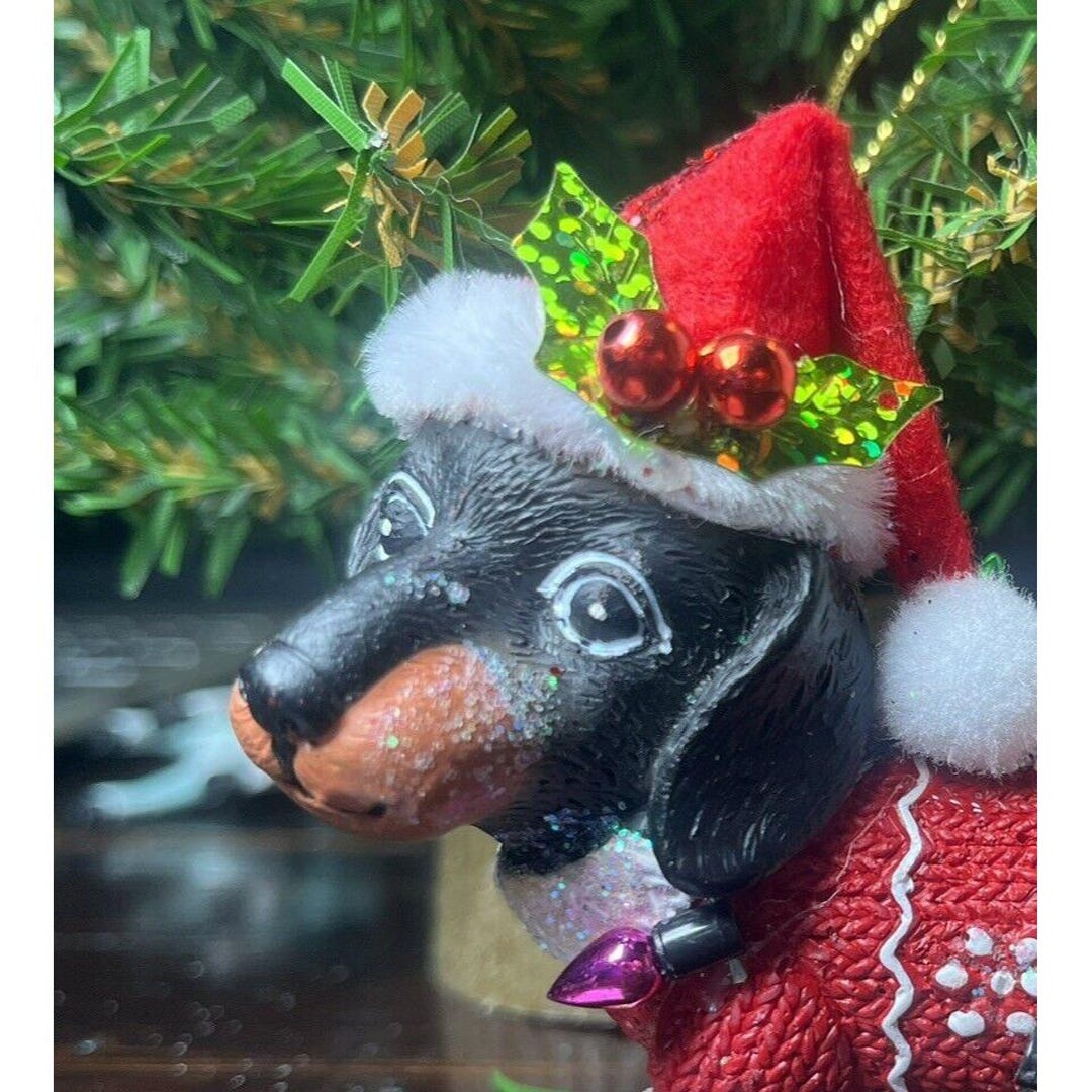 Dachshund Weiner Dog 3-1/2" Christmas Tree Ornament Lights Sweater ...