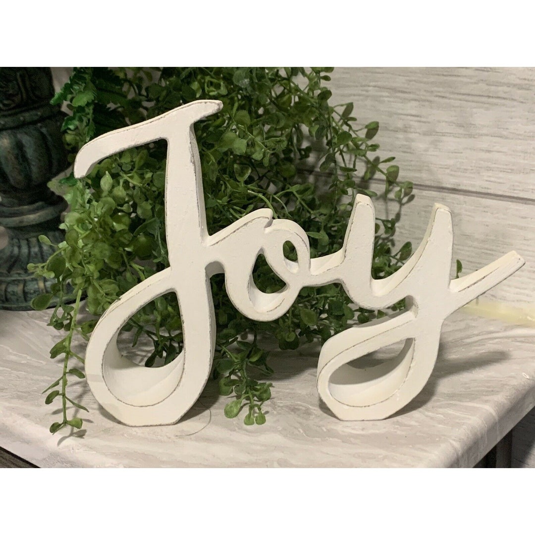 Joy Cutout Rustic Tabletop Resin Primitive Country Scripted Christmas ...
