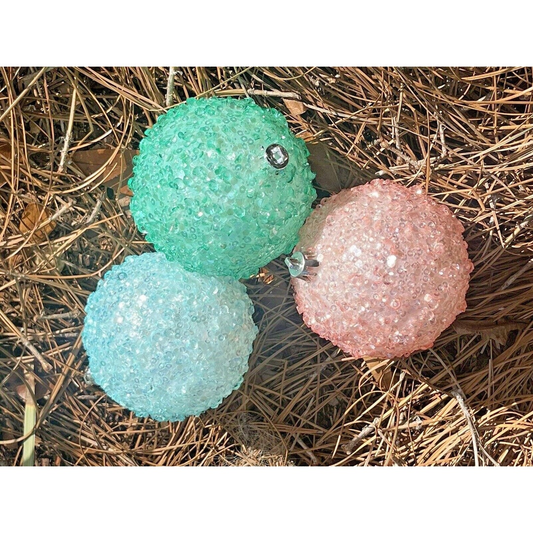 3x Shatter Proof 4" Reflective Glitter Rhinestones Christmas Ornaments ...